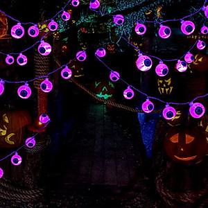 Halloween Purple Eyeball String Lights, 30 LED Battery Powered Halloween Decorative Lights with Remote, 16.4 FT 8 Modes Twinkle Lights, for Outdoor Indoor Halloween Party Home Decorations