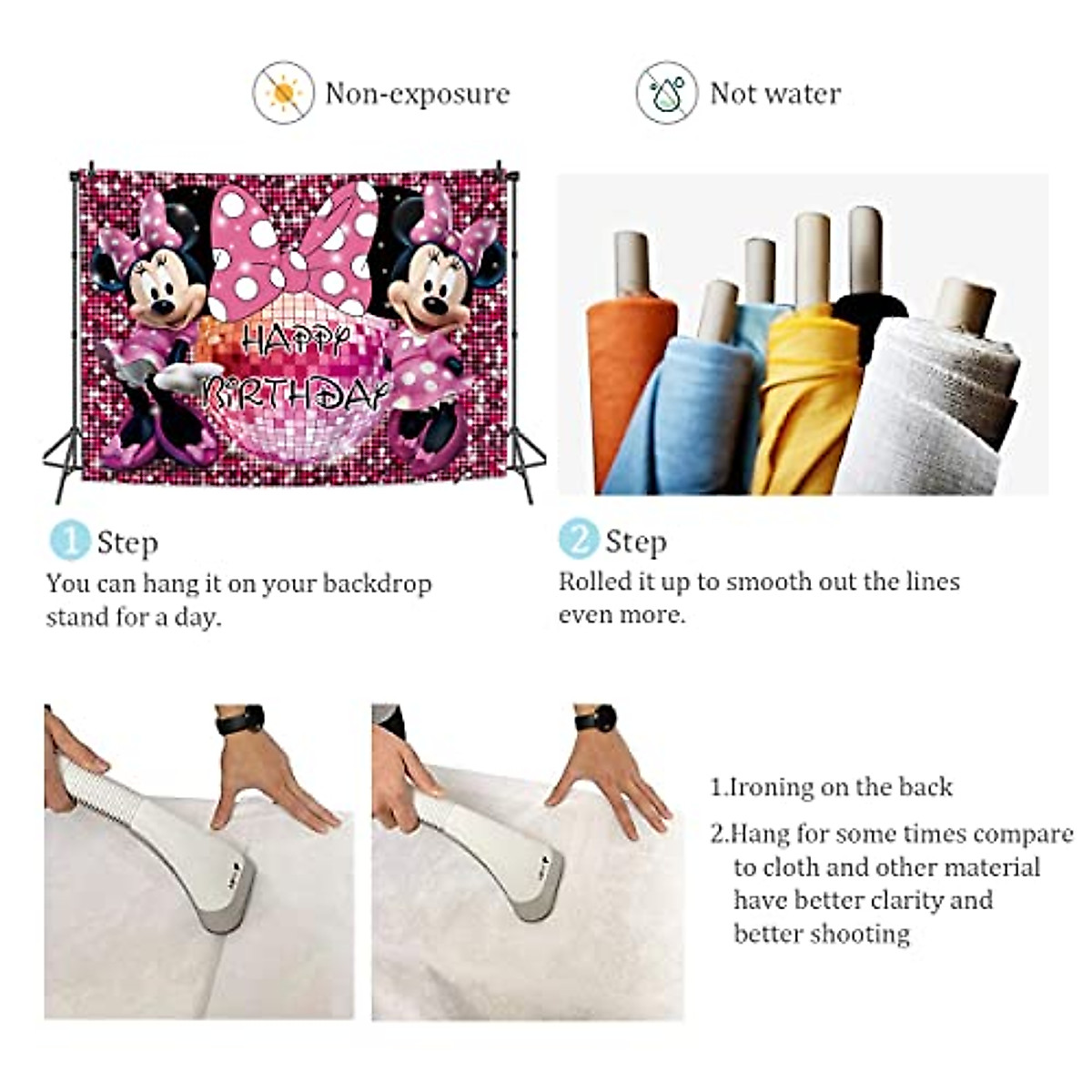 Cartoon Mouse Backdrop Pink Girls Birthday Lights Ball Bowknot Glitter Sequin Dot Photo Background Kid Girls Birthday Party Supplies 7x5ft Newborn Baby Shower Decoration Photo Booth Studio Prop