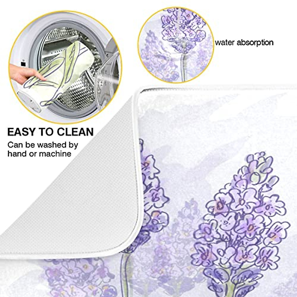 Blue Lavender Violet Flowers Dish Mat Dish Drainer Pads Dish Drying Pad for Kitchen Counter Kitchen Heat Resistant Mat 16 x 18