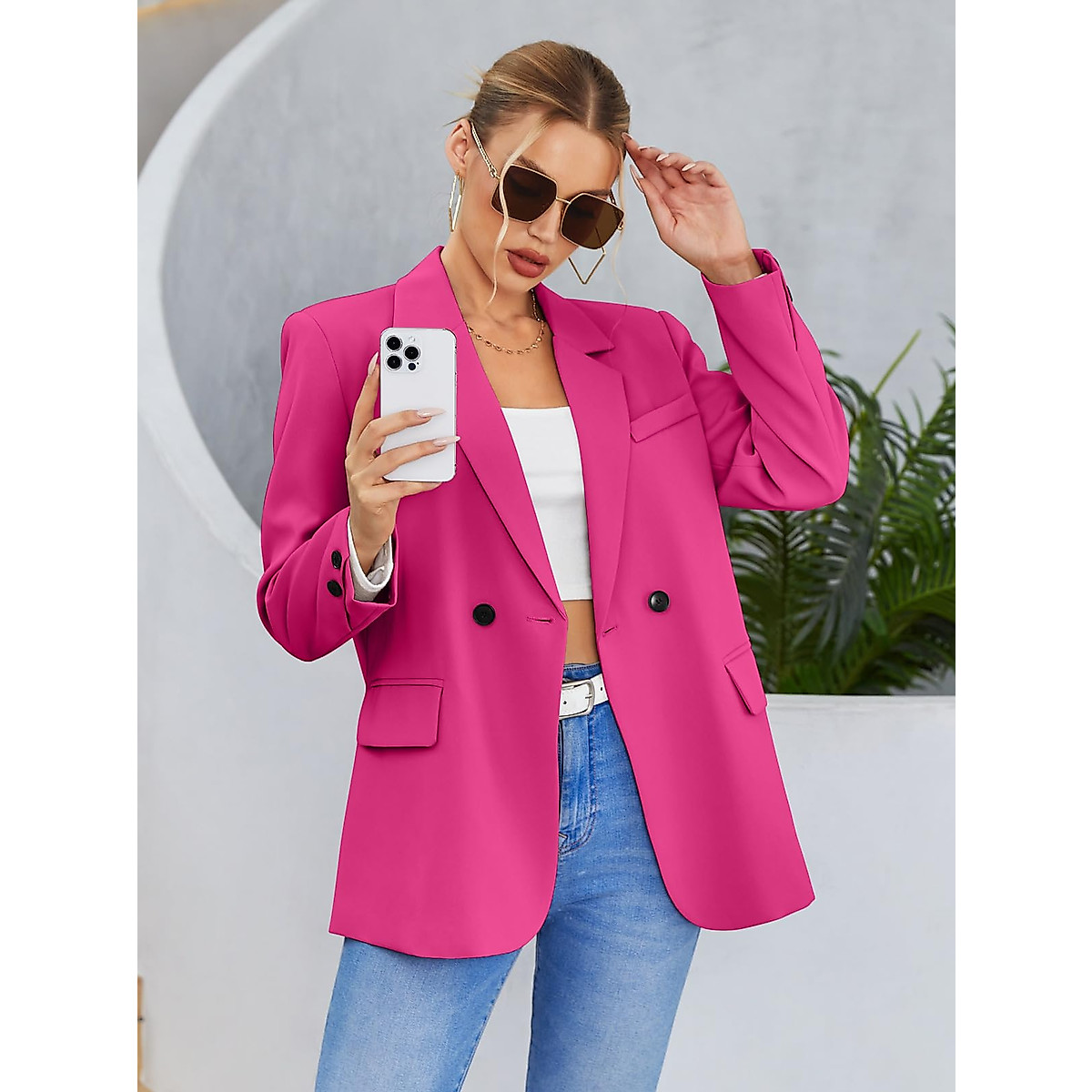 V FOR CITY Blazers for Women Business Casual Long Sleeve Open Front Lapel Button Work Office Blazer Jacket with Pockets