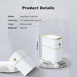 JUDRDO Kitchen Trash Can with Lid Soft Close, 13Liter /3.5 Gallon Automatic Garbage Can, Small Trash Can for Bathroom Bedroom Office Home Warehouse Appartment