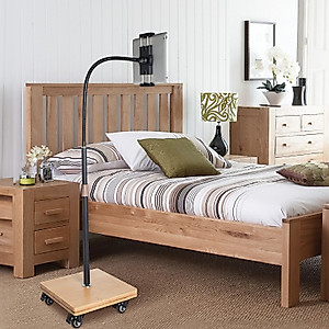 Crocqett Ipad Stand Floor with Wheels,Adjustable Height Tablet Floor Stand for Bed,Gooseneck Tablet Holder with Bamboo Base,Compatible with Kindle,Ipad pro Mini 12.9/6,Phones (4.7''-13'')