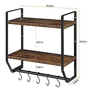 ETELI Bathroom Wall Shelf 2 Tier Towel Rack with Shelf Wall Mount Wood Storage Rack with Towel Bar, Brown