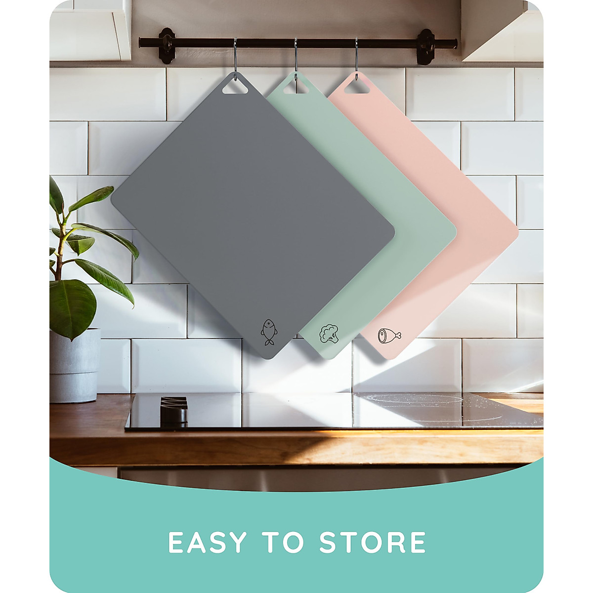 Extra Thin Flexible Cutting Boards for Kitchen - Cutting Mats for Cooking, Colored Cutting Mat Set with Easy-Grip Handles | Non Slip Cutting Sheets, Flexible Plastic Cutting Board Set of 3 (15"x12")