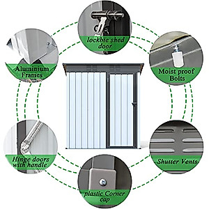 EMKK 5'x 3'Outdoor Storage Shed with Singe Lockable Door,Galvanized Metal Shed with Air Vent Suitable for The Garden,Tiny House Storage Sheds Outdoor for Backyard Patio Lawn