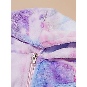 GORGLITTER Plush Dog Coat Tie Dye Puppy Hoodie Cat Flannel Zipper Warm Shirt Pet Clothes Purple Large