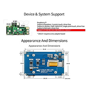 XYGStudy 4.3inch for Raspberry Pi IPS LCD Capacitive Touch Display Screen 800×480 4.3inch IPS Wide Angle MIPI DSI Interface for Raspberry Pi 4 3 2 Model B B+ A+ Raspbian Retropie Ubuntu Driver Free