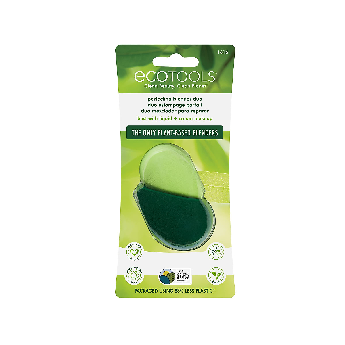 EcoTools Ecofoam Perfect Blender Duo Sponge, Beauty Sponges For Flawless Foundation Coverage, Eco-Friendly Makeup Sponges, Best For Liquid & Cream Makeup Products, Cruelty-Free & Vegan, 2 Piece Set