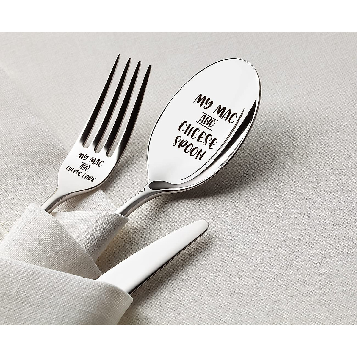 2 Pieces My Mac and Cheese Engraved Stainless Spoon and Fork, Funny Long Handle Dinner Fork Coffee Spoop with Gift Box, Mac and Cheese Lovers Foodie Gifts for Birthday Valentine Christmas