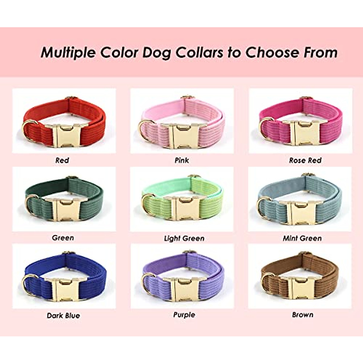 Personalized Dog Collar with Engraved Name and Phone Number Customization for Medium to Large Breeds with Gold Metal Buckle (Stripe Velvet)