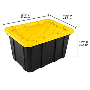 Sterilite 27 Gallon Industrial Stackable Storage Tote Snap-Fit Lidded Home Garage Organization Container with Carrying Handles, 6 Pack, Black/Yellow