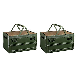 PATIKIL Collapsible Storage Bins with Lids and Handle, 2 Pcs 30L 8Gal Plastic Camping Storage Box Stackable Side Opening Organizer Basket for Car Rv Office Home, Green