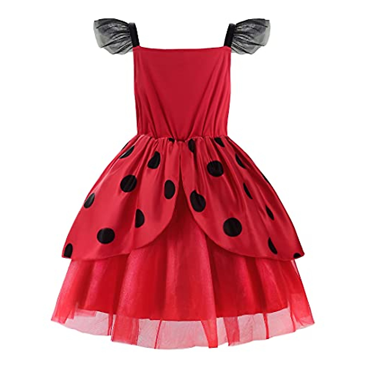 ReliParty Ladybug Dress for Girls with Mask and Bag Costume for Kids Dress Up Costume Birthday Halloween Christmas,10-12/150