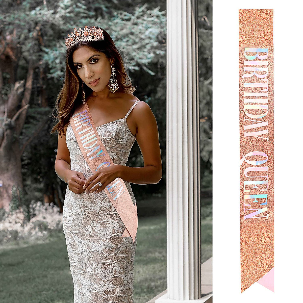 Birthday Tiara for Women, Birthday Sash and Tiaras for Women, Happy Birthday Queen Crown for Women, Birthday Crowns for Women with Rose Gold, Birthday Decorations for Women, Birthday Party Favors