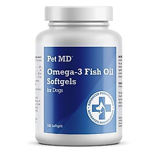 Pet MD – Omega 3 Fish Oil Supplement for Dogs – Skin and Coat Support for Dogs – 180 Softgels