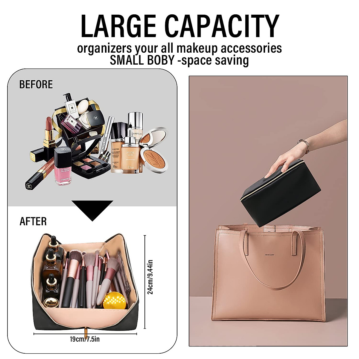 Clear Makeup Bags,TSA Approved Toiletry Bag with Zipper, Clear Makeup Organizer Fit Carry-on Travel Essentials,Make Up Bag for Car,First Aid Kits for Girl,Small Cosmetic Bag for Purse (Jet Black)