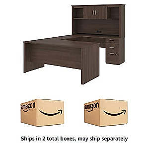 Bestar Logan U or L-Shaped Executive Office Desk with Pedestal and Hutch in Antigua, 66W