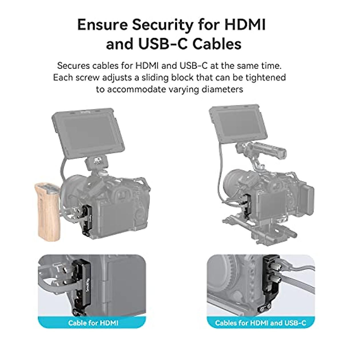 SmallRig HDMI and USB-C Cable Clamp for Canon R5 / R6 / R5 C Cage 2982/3464 and R6 Mark II Camera Cage 4159-2981
