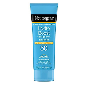 Neutrogena Hydro Boost Moisturizing Water Gel Sunscreen Lotion with Broad Spectrum SPF 50, Water-Resistant & Non-Greasy Hydrating Sunscreen Lotion, Oil-Free, 3 fl. oz (Pack of 3)