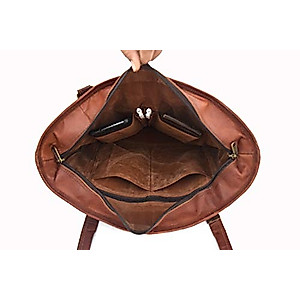 Leather Castle Tote Bag Women Handbag Shopping Travel Shoulder Bag, 16 Inch, Brown, Medium