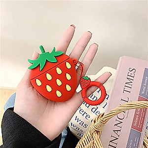LEWOTE Airpods Silicone Case Funny Cute Cover Compatible for Apple Airpods 1&2[Fruit and Vegetable Series][Best Gift for Girls&boys or Couples] (3D Strawberry)