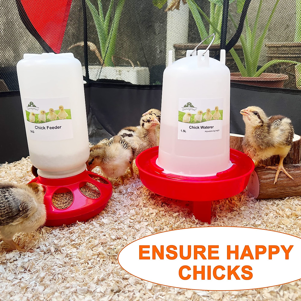 ZenxyHoC 1L Chick Feeder and 1.5L Chick Waterer Kit with 3 Adjustable Heights Combo for Baby Chicken Duck Brooder