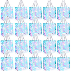 Saintrygo 20 Pack Clear Tote Bags 12 x 12 x 6, PVC Plastic Tote Bag With Handles for Work Beach Lunch Sports, Concerts (Laser Color)