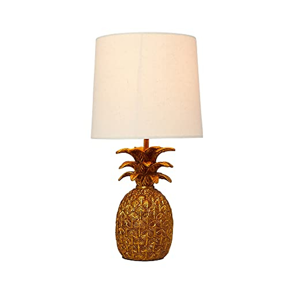 Creative Co-Op Resin Pineapple Table Lamp with Linen Shade, Distressed Gold