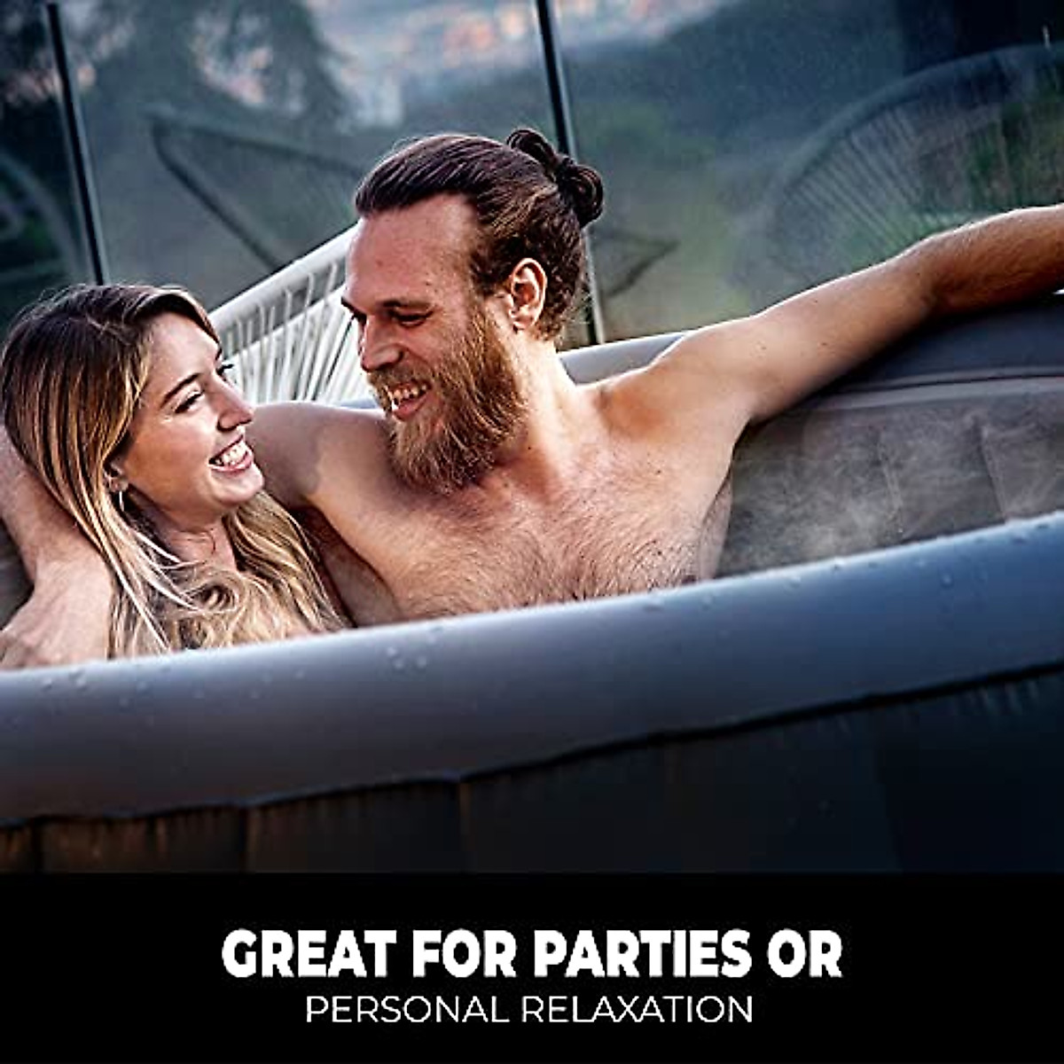 SereneLife Outdoor Portable Hot Tub - 82'' x 25'' 6-Person Round Inflatable Heated Pool Spa with 130 Bubble Jets, Filter Pump, Cover, LED Lights, and Remote Control