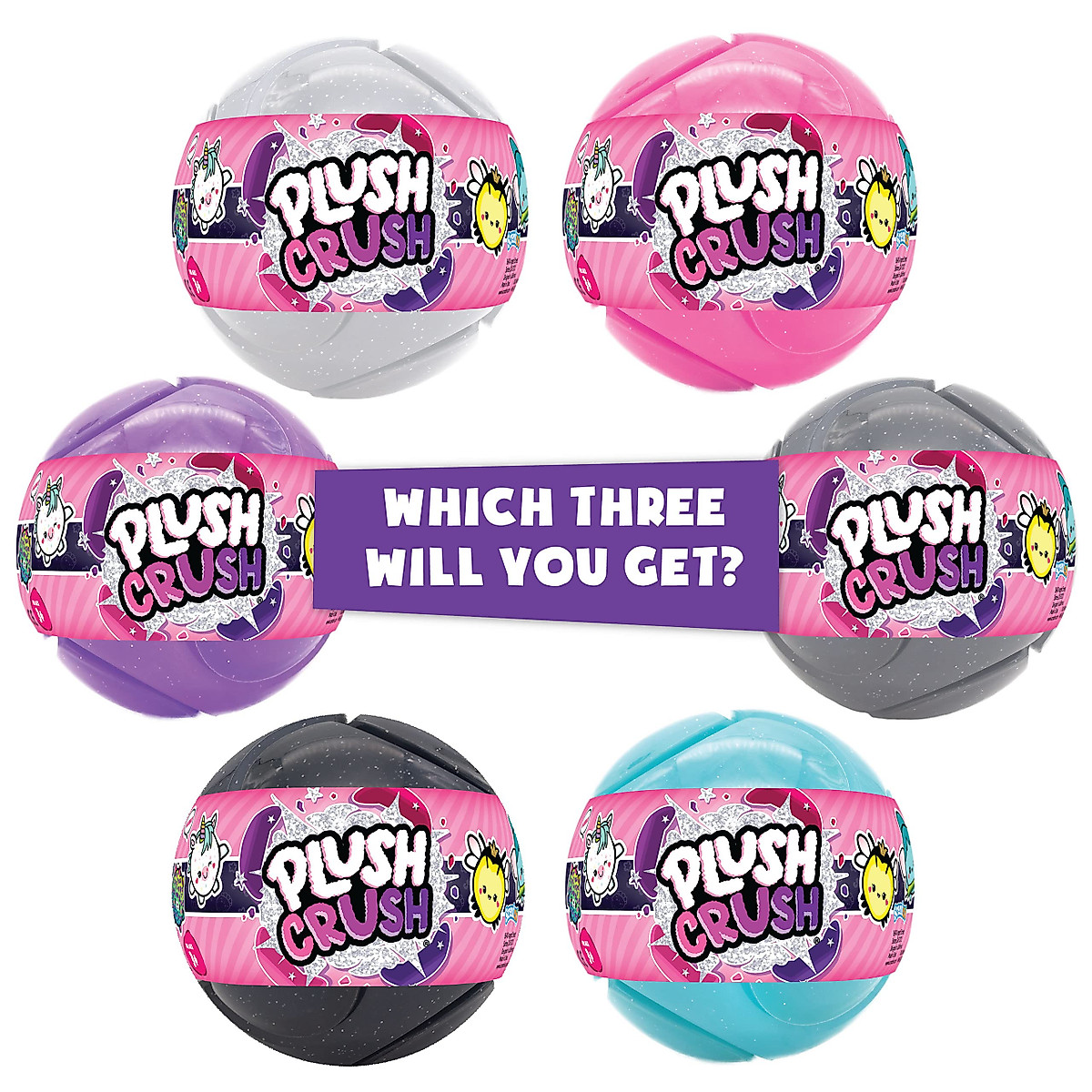 Plush Crush - Series 3 - Puzzle Ball (3-Pack), Surprise Collectible Character Bouncy Ball Plush Toy, Blind Bag by Scentco