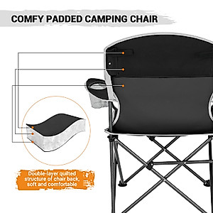 FUNDANGO Folding Padded Camping Arm Chair, Portable Outdoor Full Back Lawn Chair with Side Table Cup Holder Side Pocket for Garden Camping Picnic BBQ Concert with Carry Bag, Support 300LBS