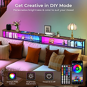 Tatub 78.8" Behind Couch Table with 2 Power Outlets&Led Light, Narrow Console Table Rustic Sofa Table, Industrial 2Tier Skinny Entryway Table with Metal Frame for Living Room - 2 Packs