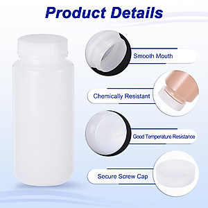 PATIKIL 15 Pcs 500ml Reagent Bottles, HDPE Wide Mouth Round Bottles with Screw Cap for Lab Water Reagent Liquids Solid Sample Storage Seal, Translucent White