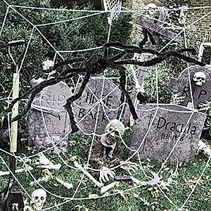 Halloween Spider Decorations, Halloween Yard Decoration with 5ft Big Scary Spider, 12ft Giant Spider Web, 20 small Spider and 40g / cover 120sq Huge Stretch Cobweb for Party Outside Garden Décor