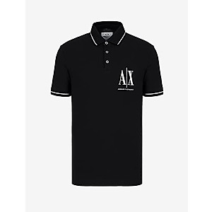 A | X ARMANI EXCHANGE Men's Embroidered Icon Logo Polo Shirt, Black, XL