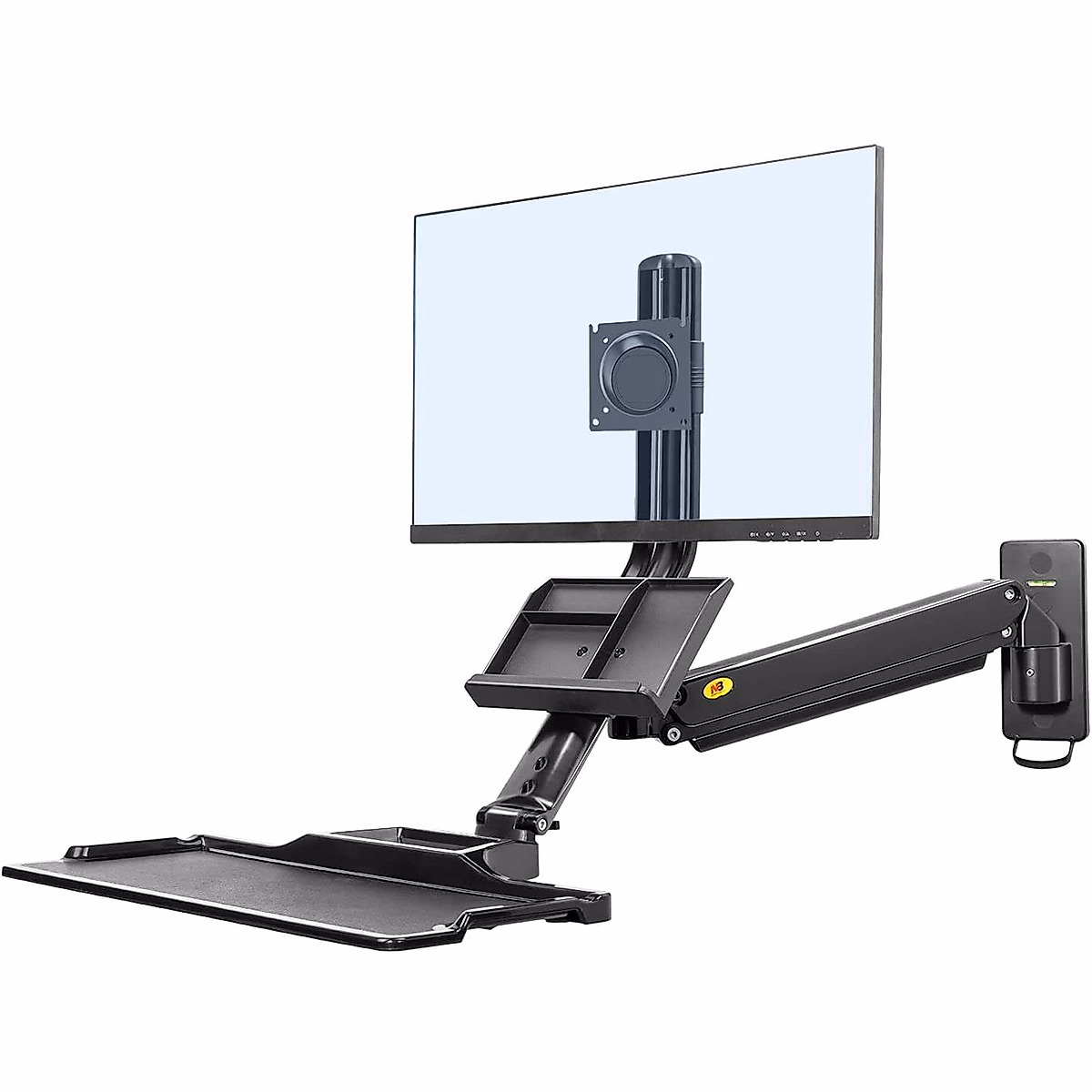 Sit Stand Workstation Wall Mount Height Adjustable Sit-Stand Converter for 19''-27'' Screens with Keyboard Tray, VESA 75/100, Load Capacity from 4.4-19.8lbs MB32-B