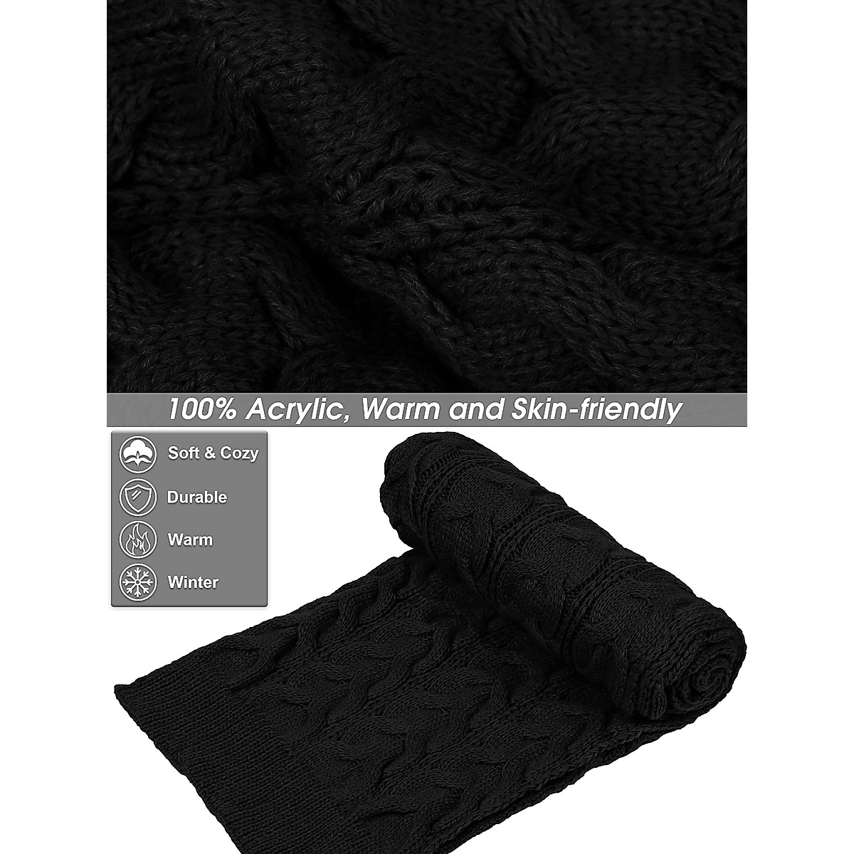 URATOT 4 Pack Winter Knitted Set Thick Knitted Beanie Hat Scarf Gloves Ear Warmer for Men or Women