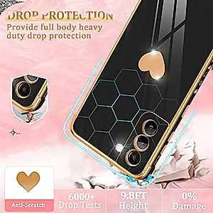 Atump Compatible with Samsung Galaxy S21 Case with HD Screen Protector Shockproof Protection, Love Heart Plating Girly Women Cute Soft TPU Luxury Elegant Case for Galaxy S21 5G, Black