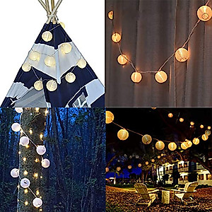 SkrLights 8.5Ft Mini Lantern String Lights -10 White Nylon Hanging Lanterns with Warm White Bulbs Included, Plug in, Connectable up to 25 Strands, White Lights String for Bedroom, Patio, Backyard