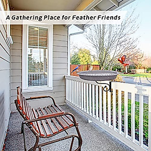 Hpycohome Bird Bath for Outdoors, Horizontally Stable Durable Large Capacity Birdbath for Deck Mount with Adjustable Metal Clamp for Garden Patio Lawn Decorative