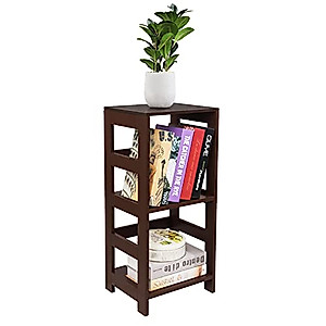 Small Bookshelf for Small Spaces, 3 Tier Book Shelf Organizer, Wooden Narrow Bookcase, Short Bookshelf for Bedroom, Living Room, Home, Office (13" W x 11" D x 29" H, Dark Brown)
