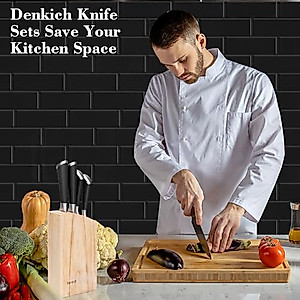 Denkich Small Knife Set, 6 Pieces Professional Chef Knife Set for Kitchen, German 5CR15 Steel Knife Set with Wood Block, Easy-Grip Handle, Rust-Proof, for Chopping, Slicing, Dicing
