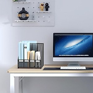 OUTWOLF Magazine File Holder with 4 Vertical File Sorters, Desk File Organizer Book Binder Holder Rack, Black