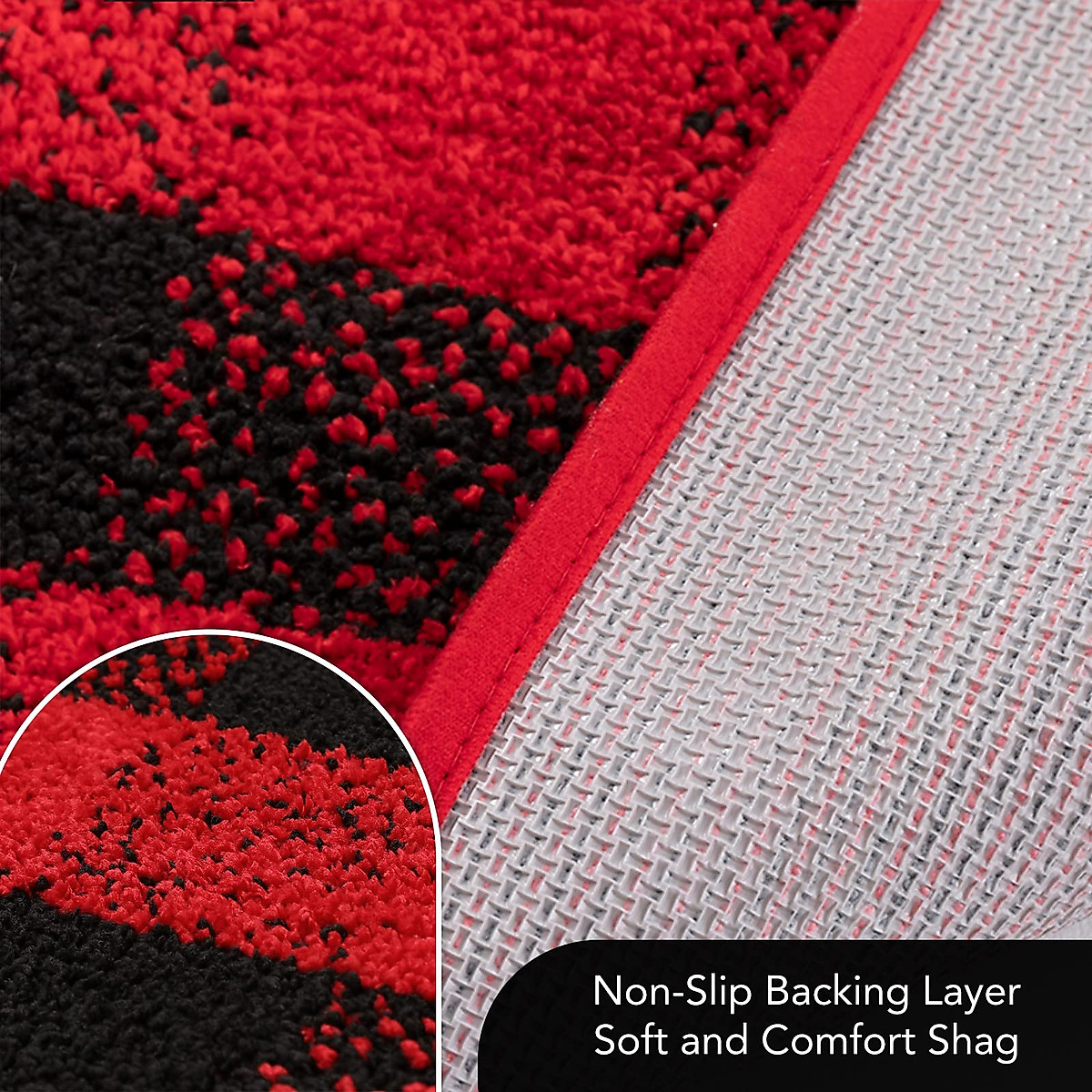 Dephora Kitchen Rugs and Mats Non Skid Washable Set of 2 Anti Fatigue Buffalo Plaid Check Water Absorb Microfiber Runner Rug for Kitchen Floor Front of Sink, Bathroom,17"x48"+17"x24", Black and White