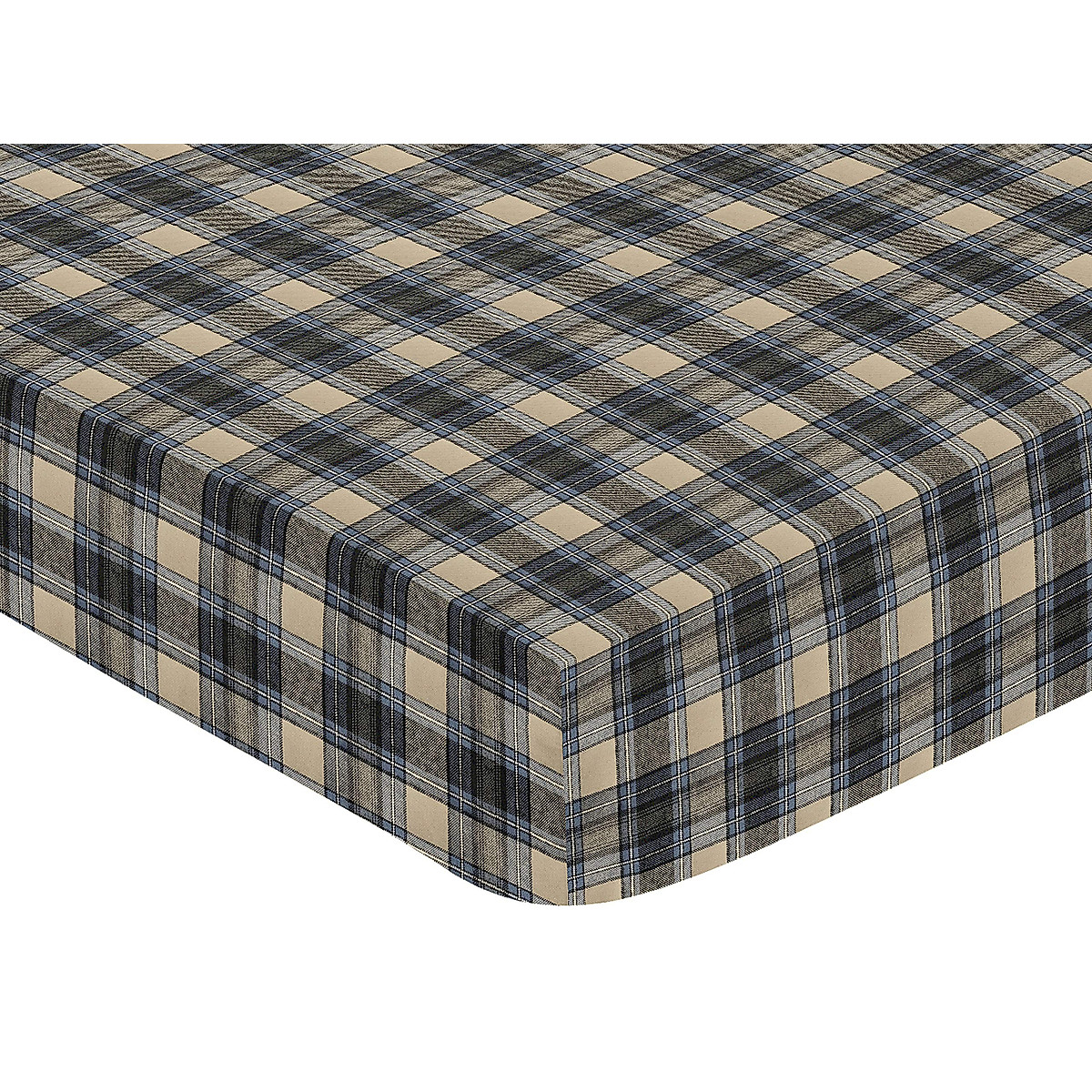 Sweet Jojo Designs Blue and Tan Woodland Plaid Flannel Baby or Toddler Fitted Crib Sheet for Rustic Patch Collection