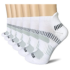 BERING Women's Performance Athletic Ankle Running Socks, Size 6-9, White, 6 Pairs
