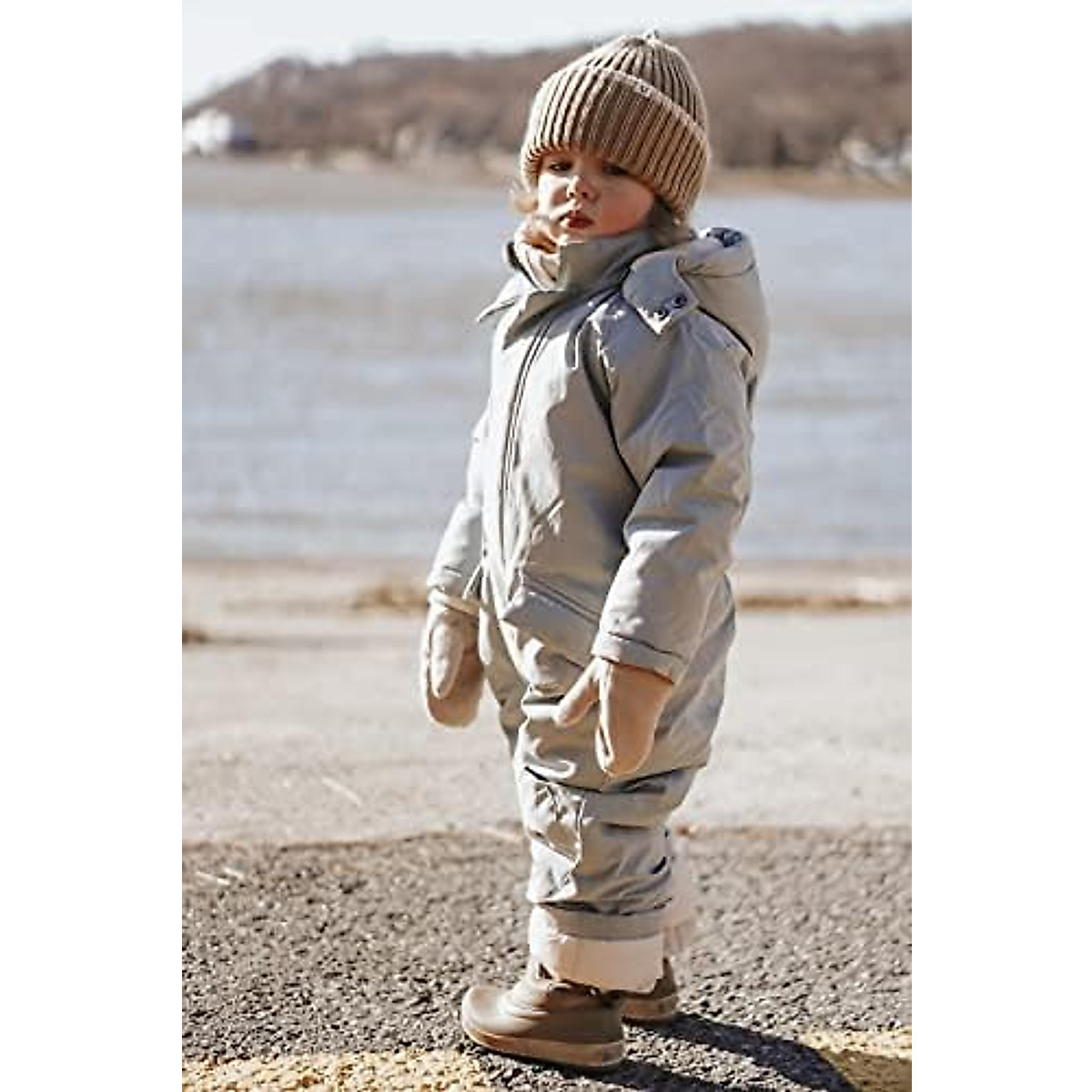 7AM Winter Jumpsuit with Gloves - Zipper Down Hooded Baby Jumpsuit, Unisex Cotton Lined Infant Snowsuit, Water Repellent Winter Baby Fleece Jumpsuit with Gloves, Baby Hooded Winter Romper | (5-7Y)