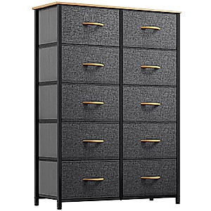 YITAHOME 10-Drawer Dresser, Fabric Storage Tower, Tall Dresser for Bedroom, Living Room, Hallway, Closets, Sturdy Steel Frame, Wooden Top, Easy Pull Fabric Bins