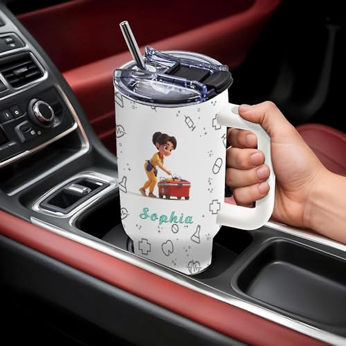 Personalized Nurse Tumbler 40oz -disaster response-Custom Name Insulated Travel Mug with Handle & Straw, Gift for Nurses, Medical Workers, Appreciation, Mother's Day wLOVcg