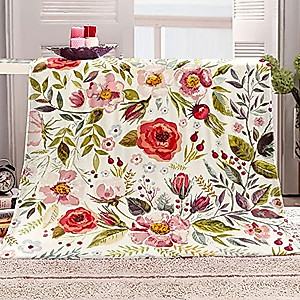 Tupmnbry Wildflowers Floral Throw Blanket Botanical Floral Printed Blanket Super Soft Flannel Throw Blanket Lightweight Fluffy Plush Fuzzy Bed Blanket for Bedding Sofa and Travel 50"X60"